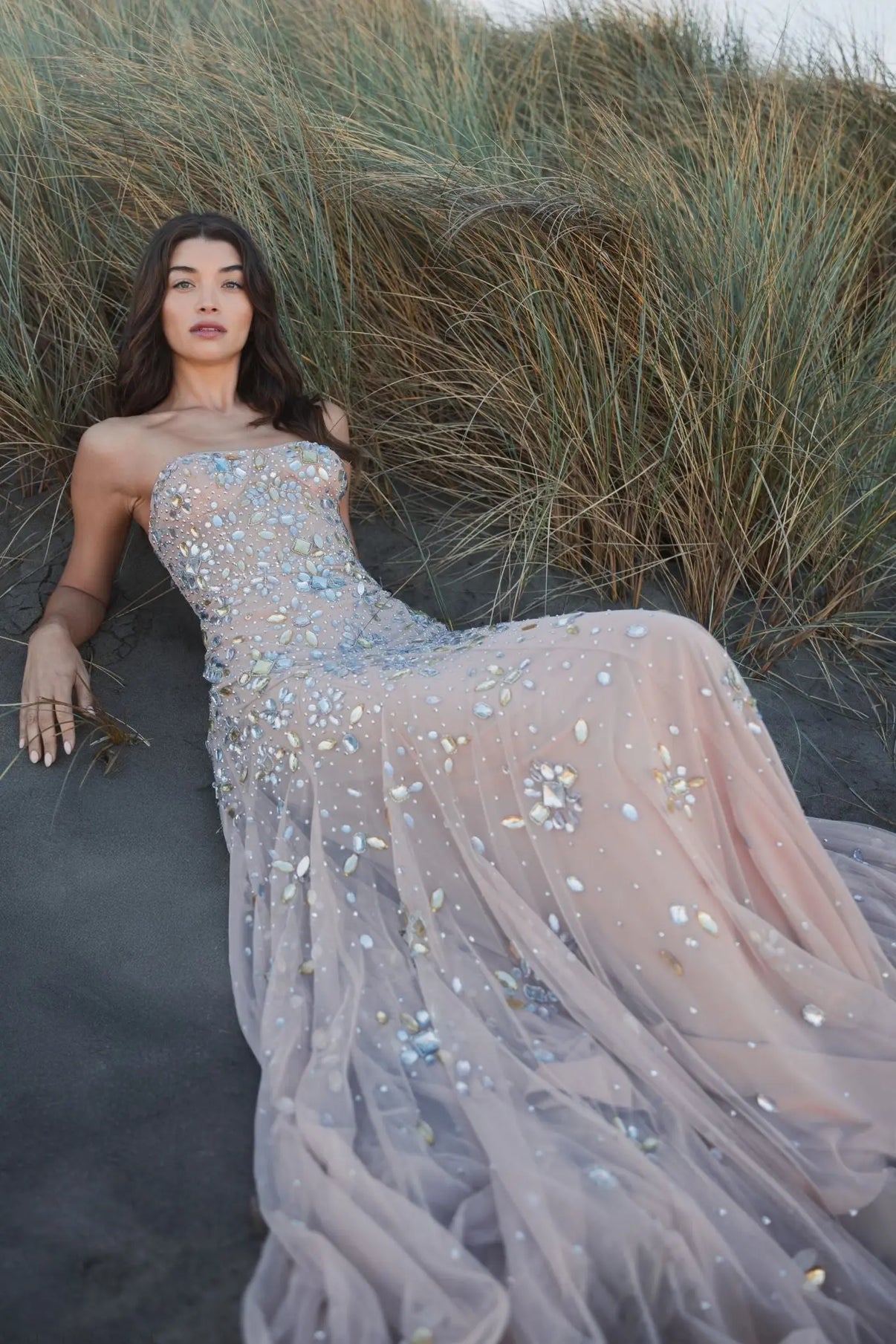 Pink Strapless Sweetheart Embellished Net Gown | Mac Duggal