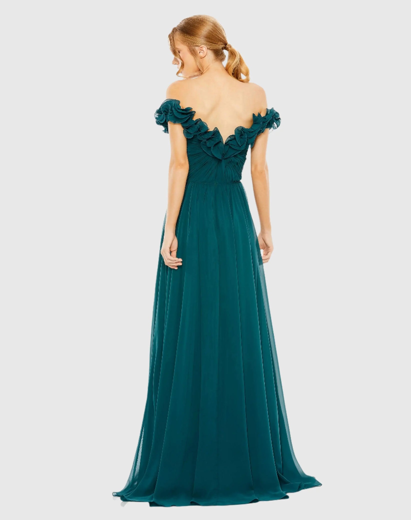 Ruched Off The Shoulder A Line Gown - Mac Duggal