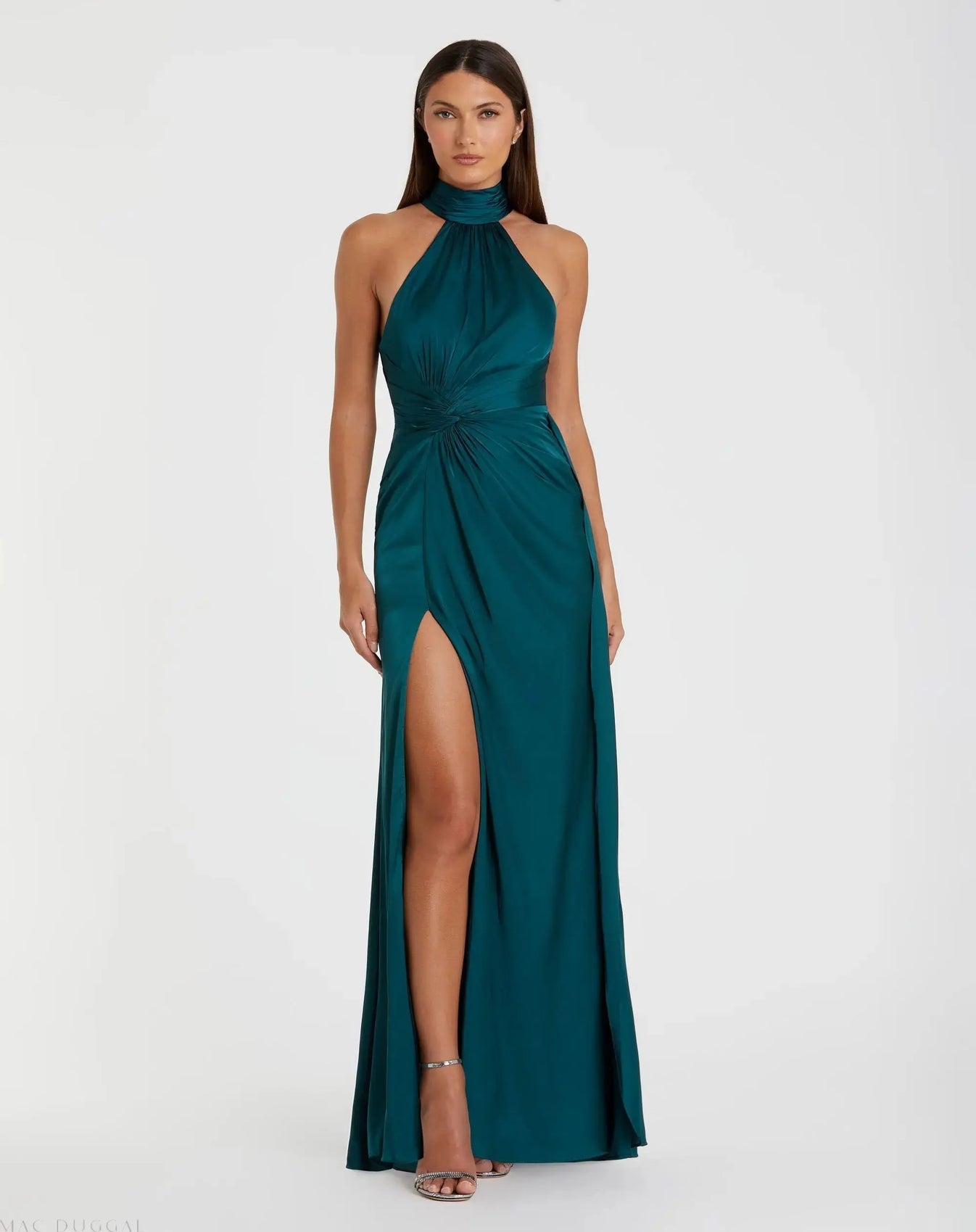 Blue Open Back High Neck Side Ruched Gown - Mac Duggal