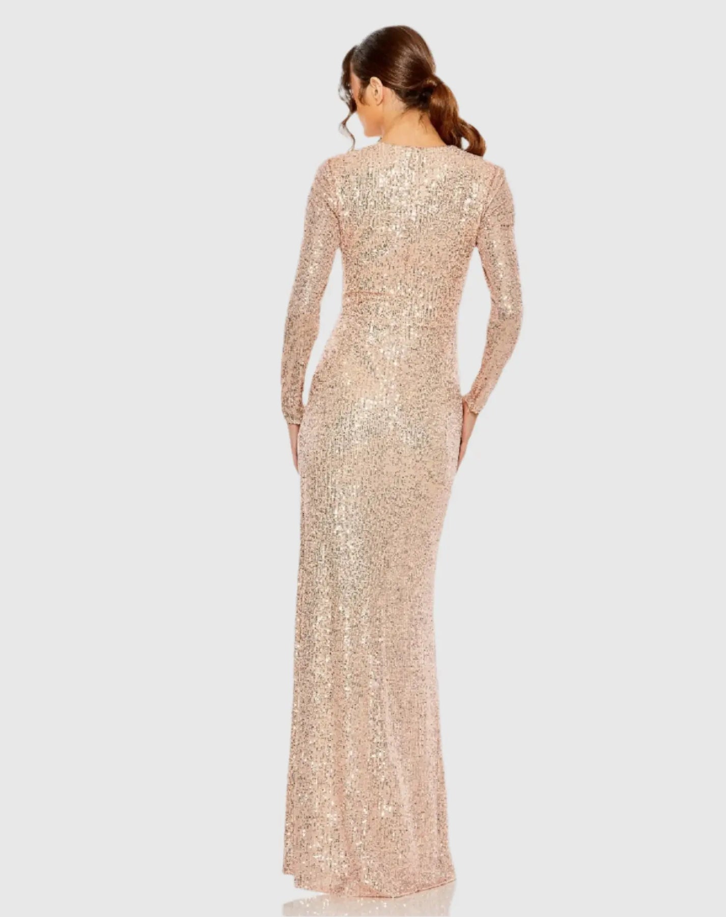 Light Pink Sequined Side Knot Long Sleeve Gown | Mac Duggal