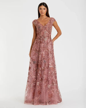 Pink Cap Sleeve Embellished Evening Gown | Mac Duggal