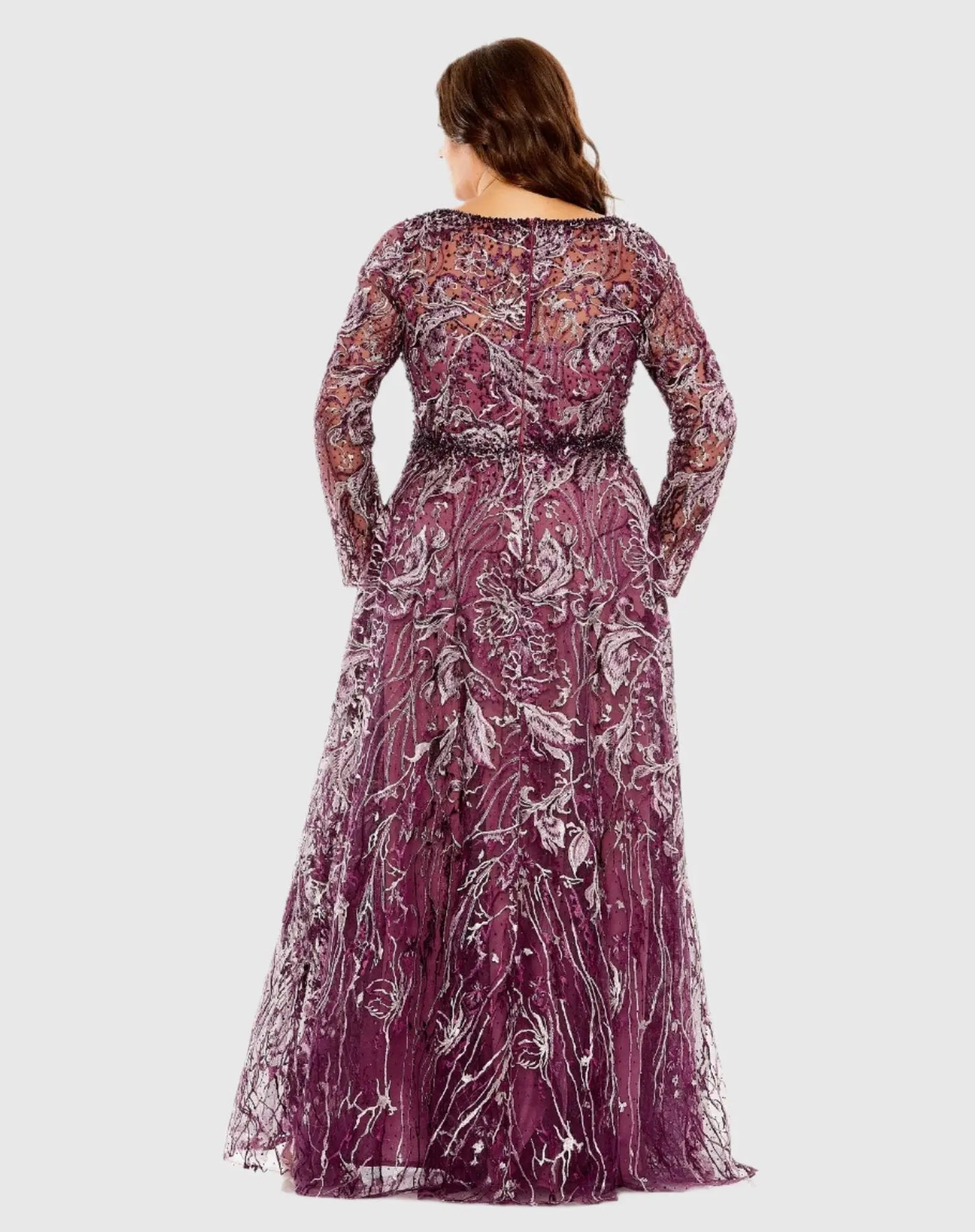 Purple Long Sleeve High Neck Embroidered Gown | Mac Duggal