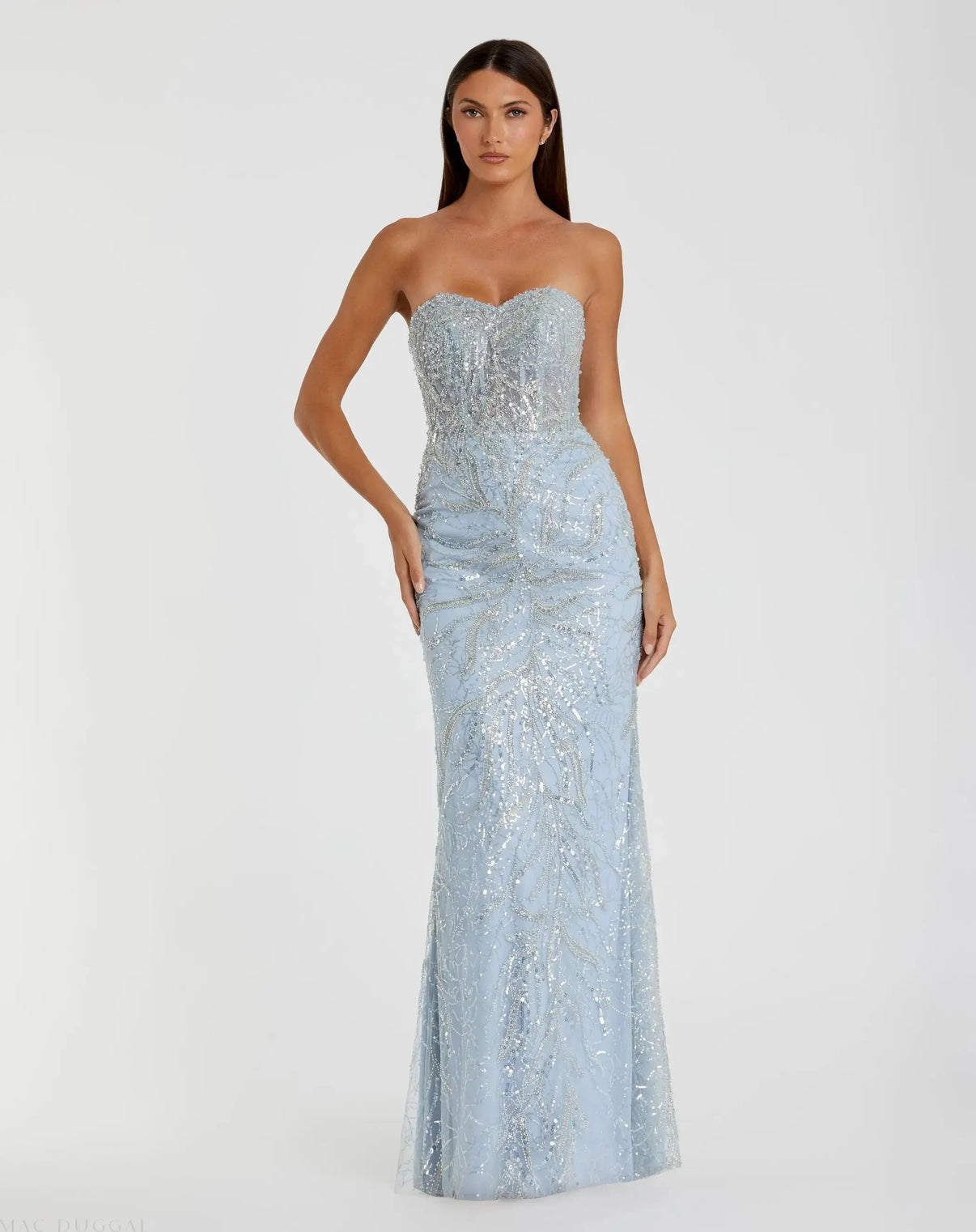 Mac Duggal Blue Trumpet Embellished Mesh Prom Dress