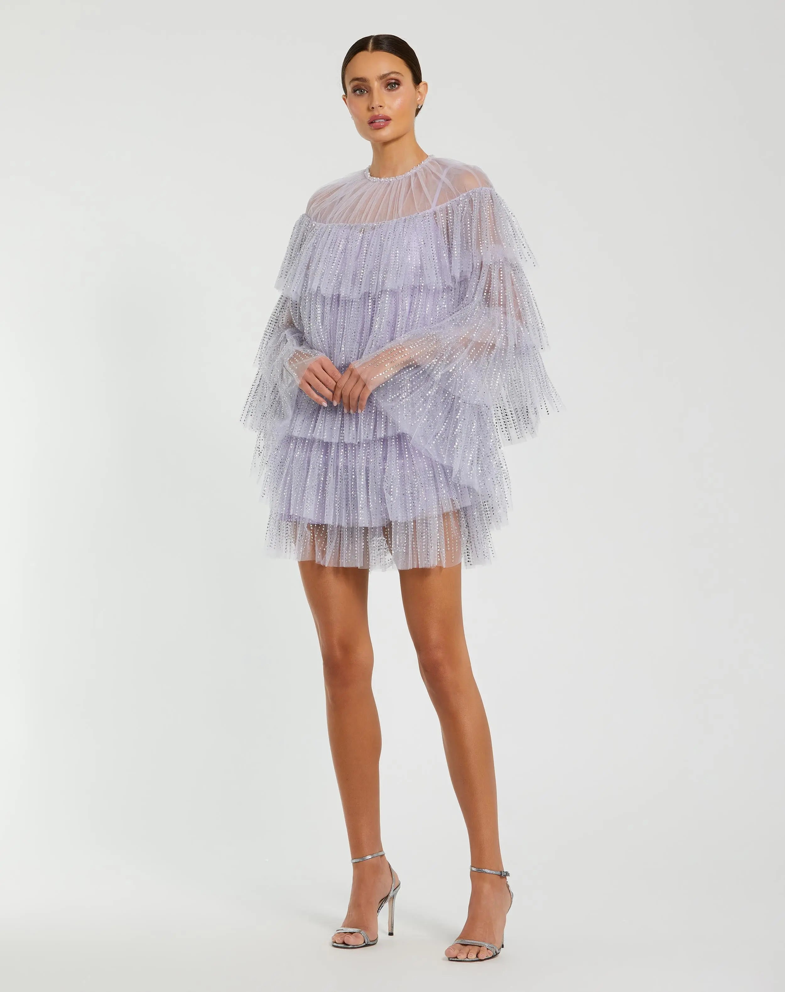 Purple Embellished High Neck Ruffle Mini Dress | Mac Duggal