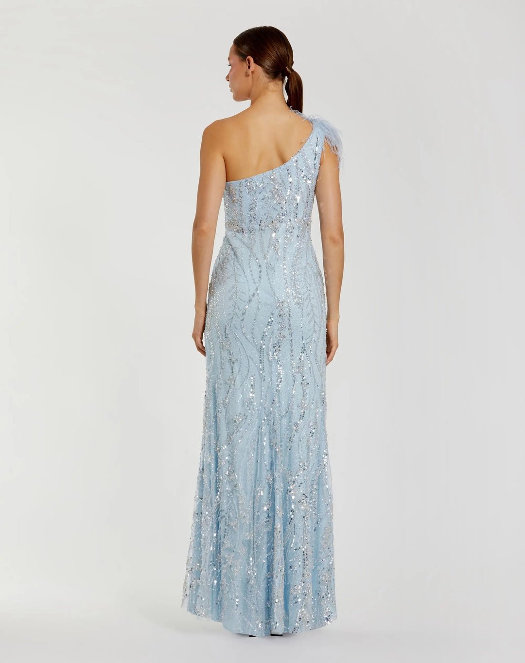Mac Duggal Blue Embellished Mesh Column Prom Dress