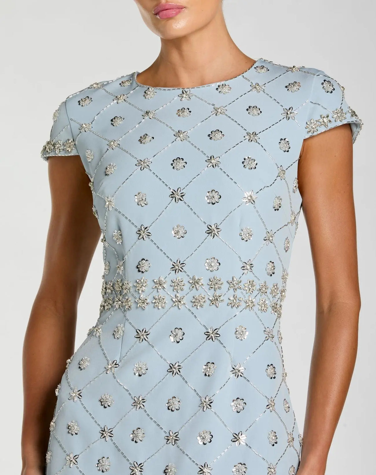 Blue Hand Embellished High Neck Midi Dress | Mac Duggal