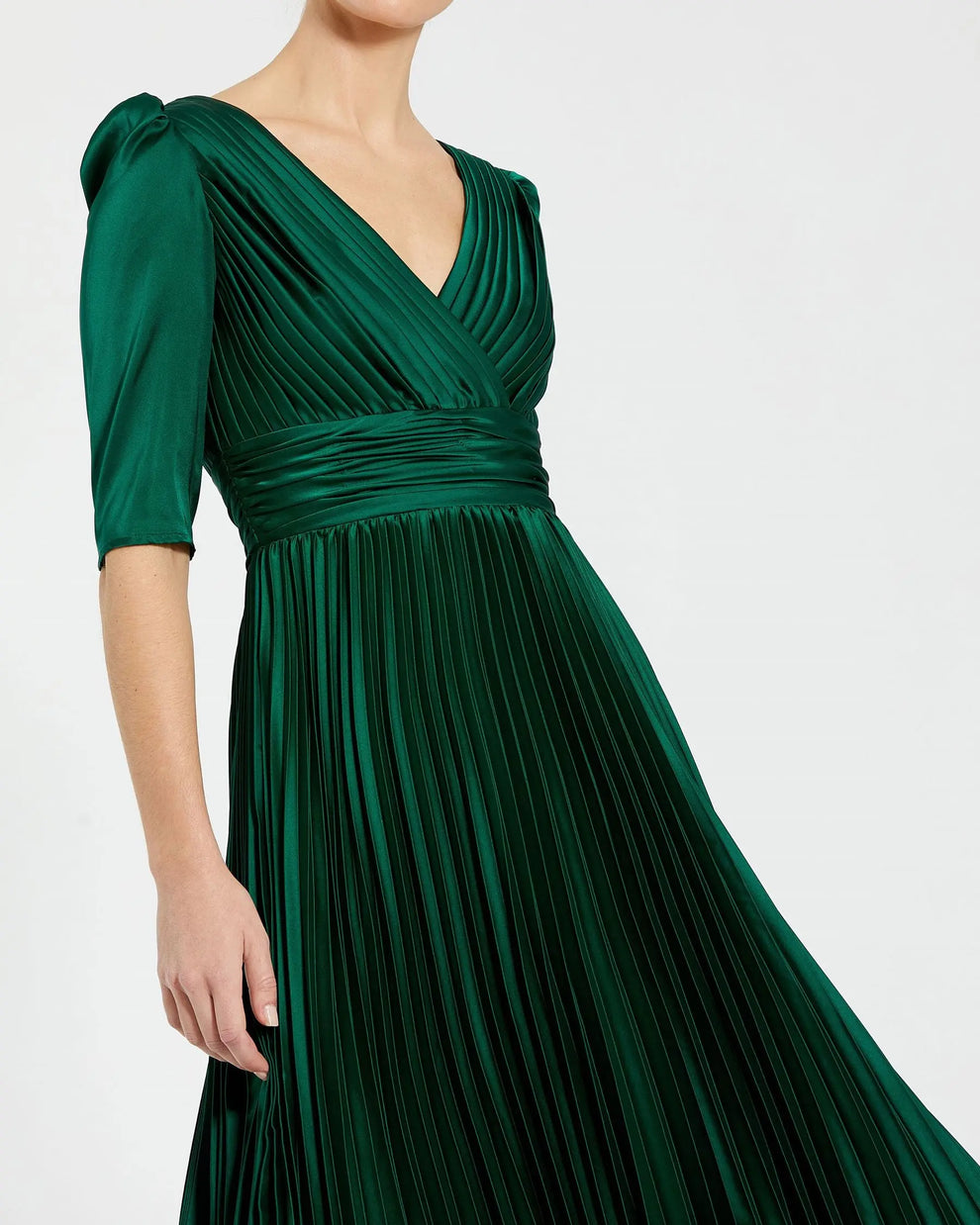 Quarter Sleeve V Neck Heat Pleated Dress - Mac Duggal