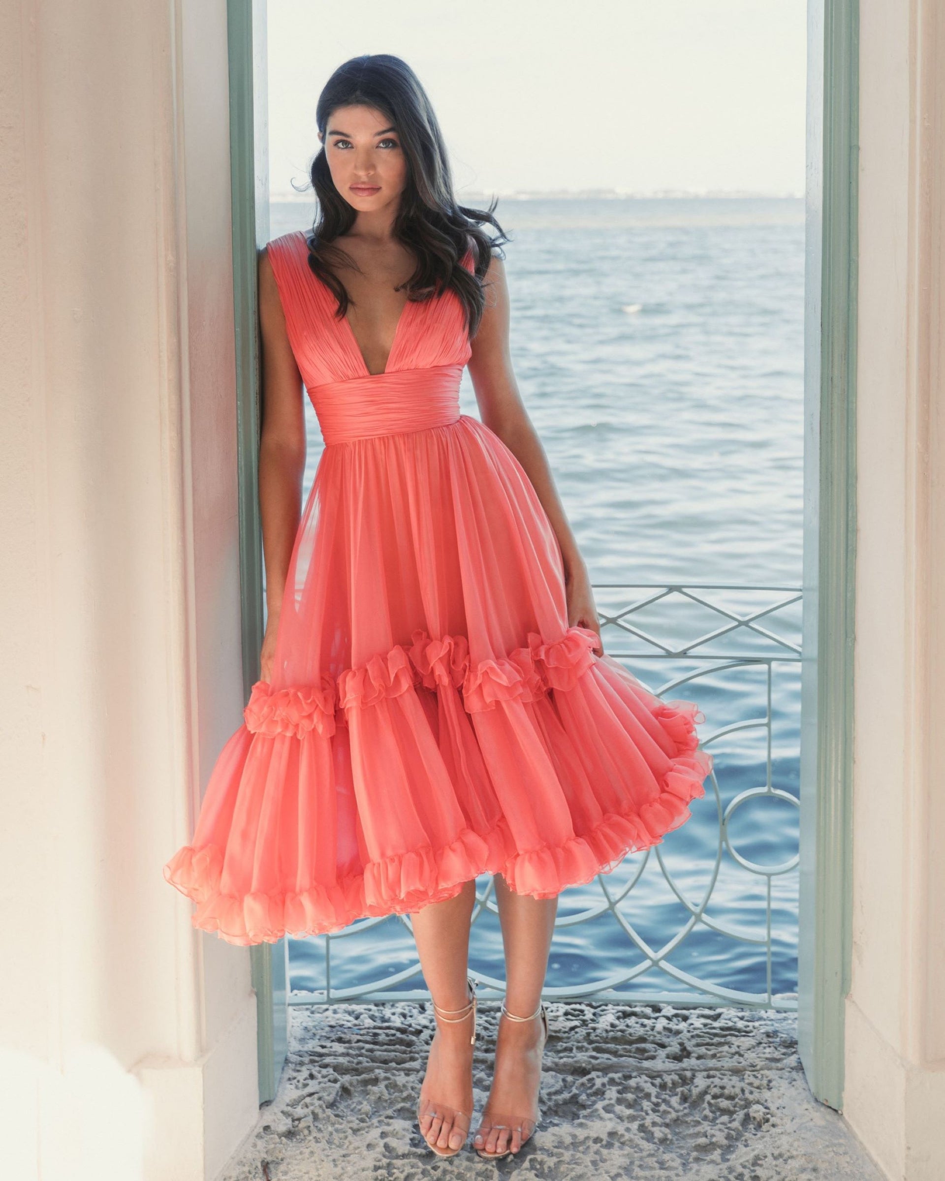 RUFFLE TIERED CUT-OUT CHIFFON GOWN – Mac Duggal