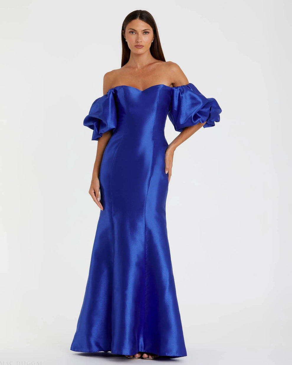 Blue Sweetheart Off The Shoulder Puff Sleeve Gown - Mac Duggal