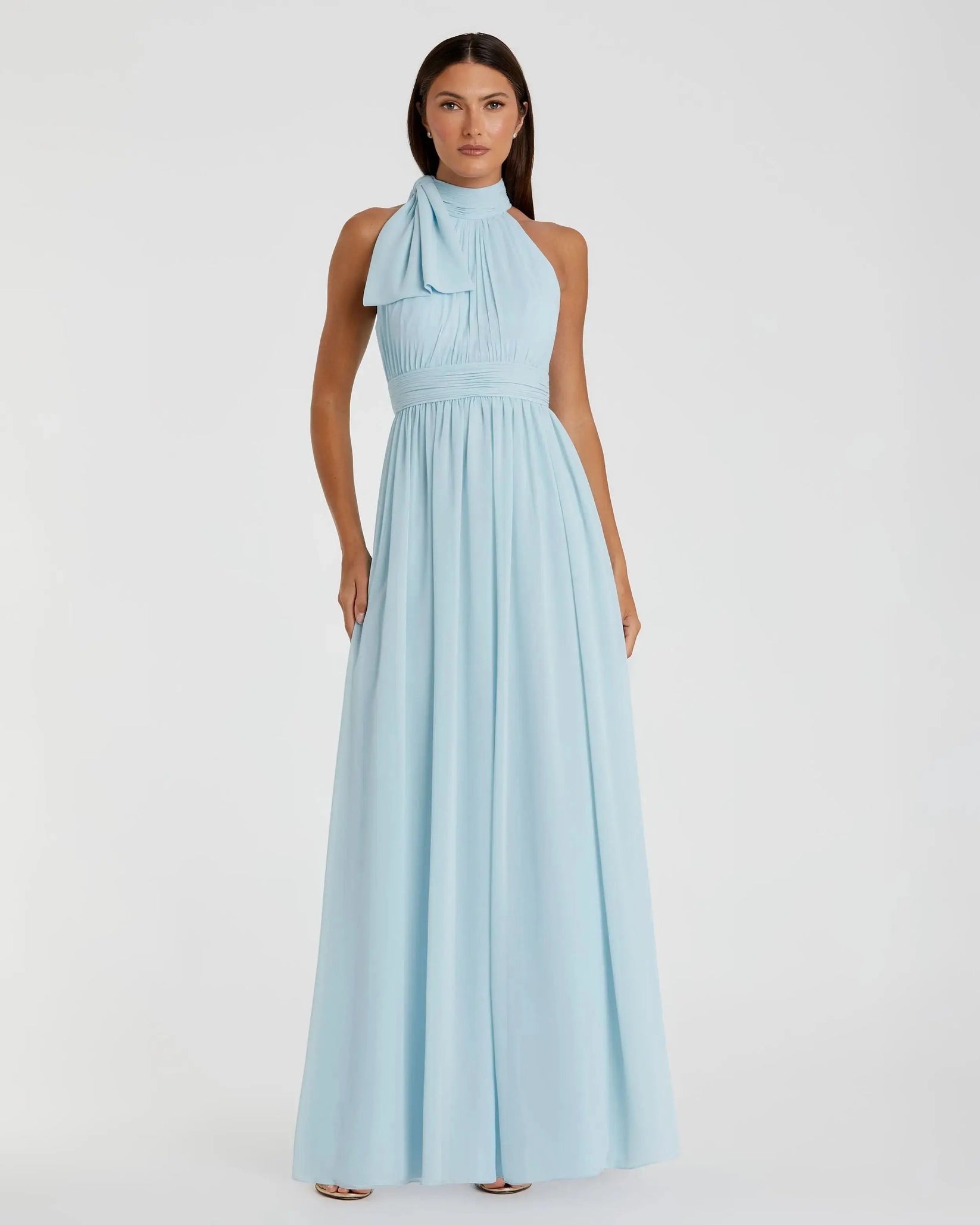 Blue High Neck Chiffon Gown | Mac Duggal