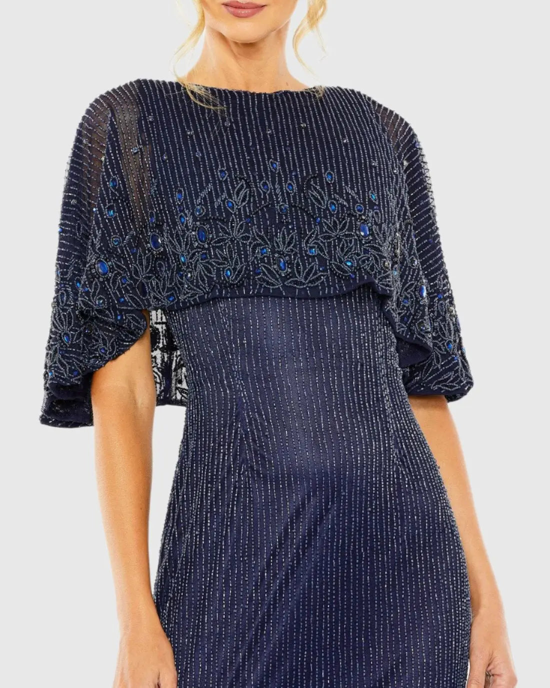 High Neck Column Dress With Embellished Cape – Mac Duggal
