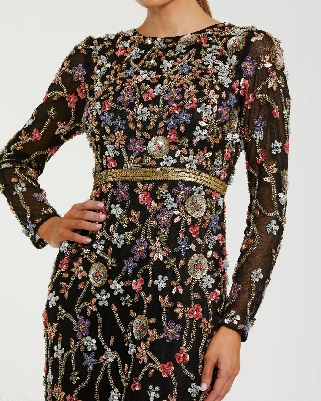 Long Sleeve Embellished Mesh Gown – Mac Duggal