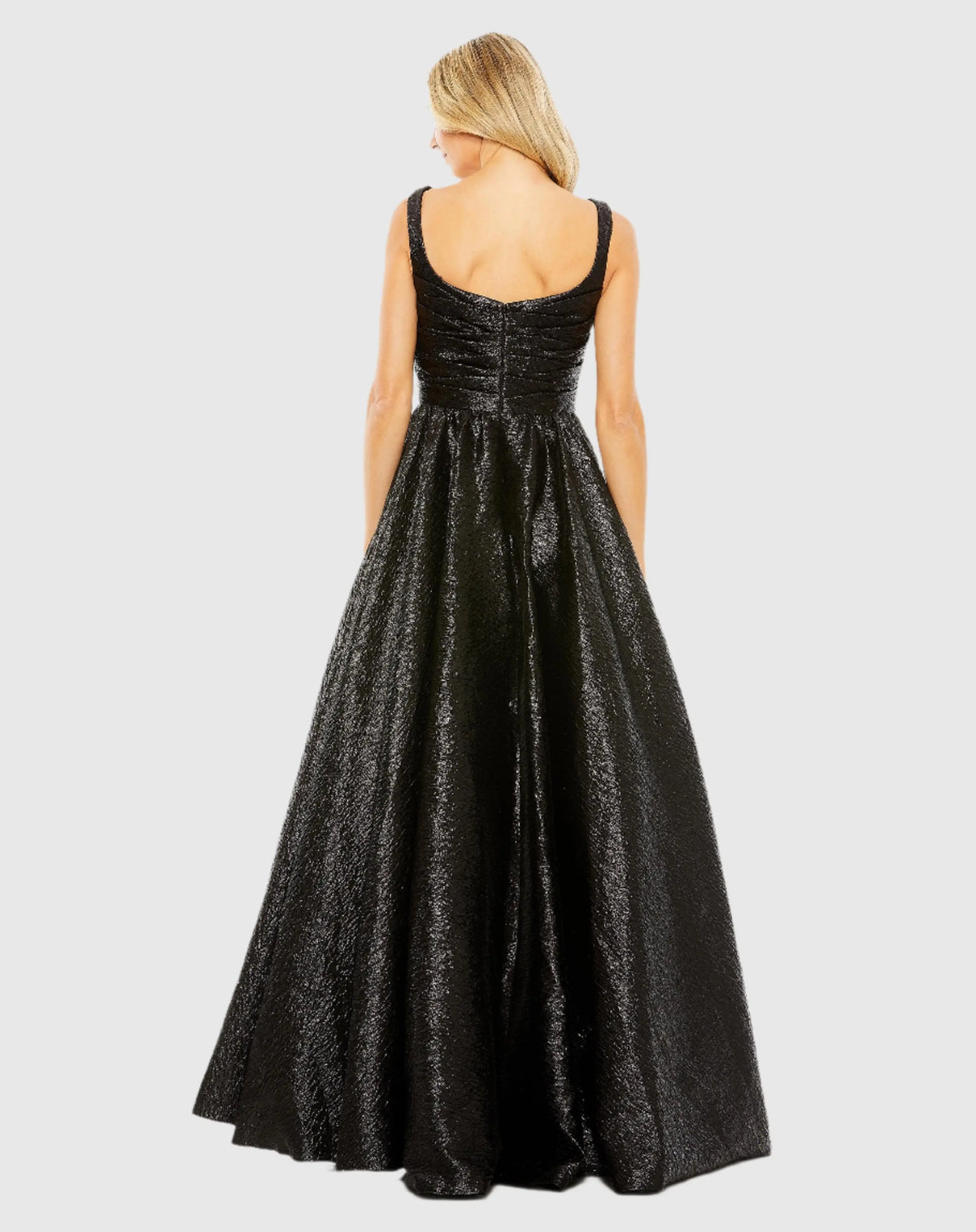 Black Metallic Pleated Bodice Ball Gown | Mac Duggal