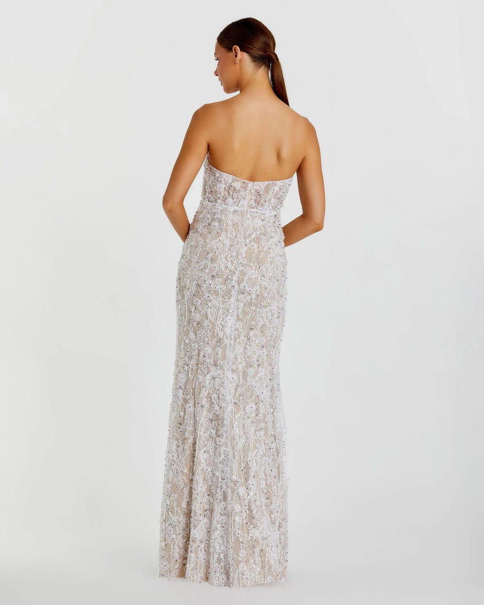 Ivory Embellished Lace Strapless Bustier Gown | Mac Duggal