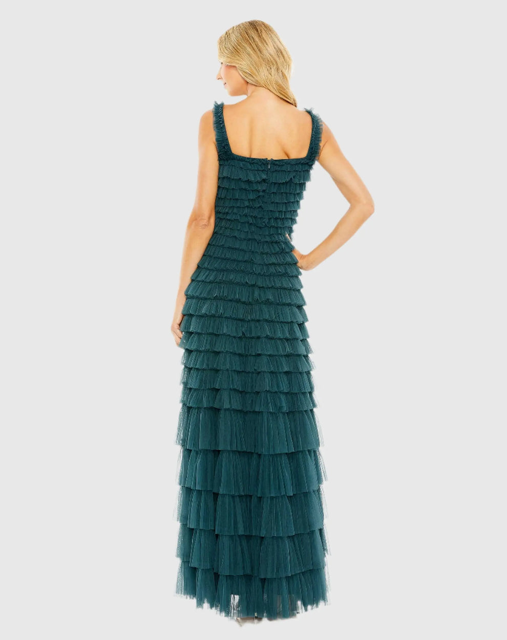 Teal Strapless Ruffle Layered Gown | Mac Duggal