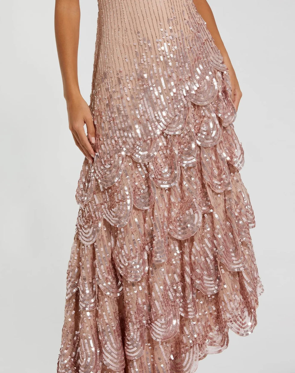 Pink Asymmetrical Scallop Hem Embellished Dress | Mac Duggal