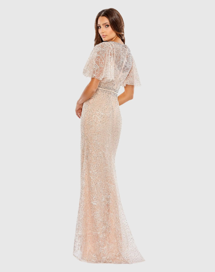 Embellished Neck Butterfly Sleeve Trumpet Gown - Mac Duggal