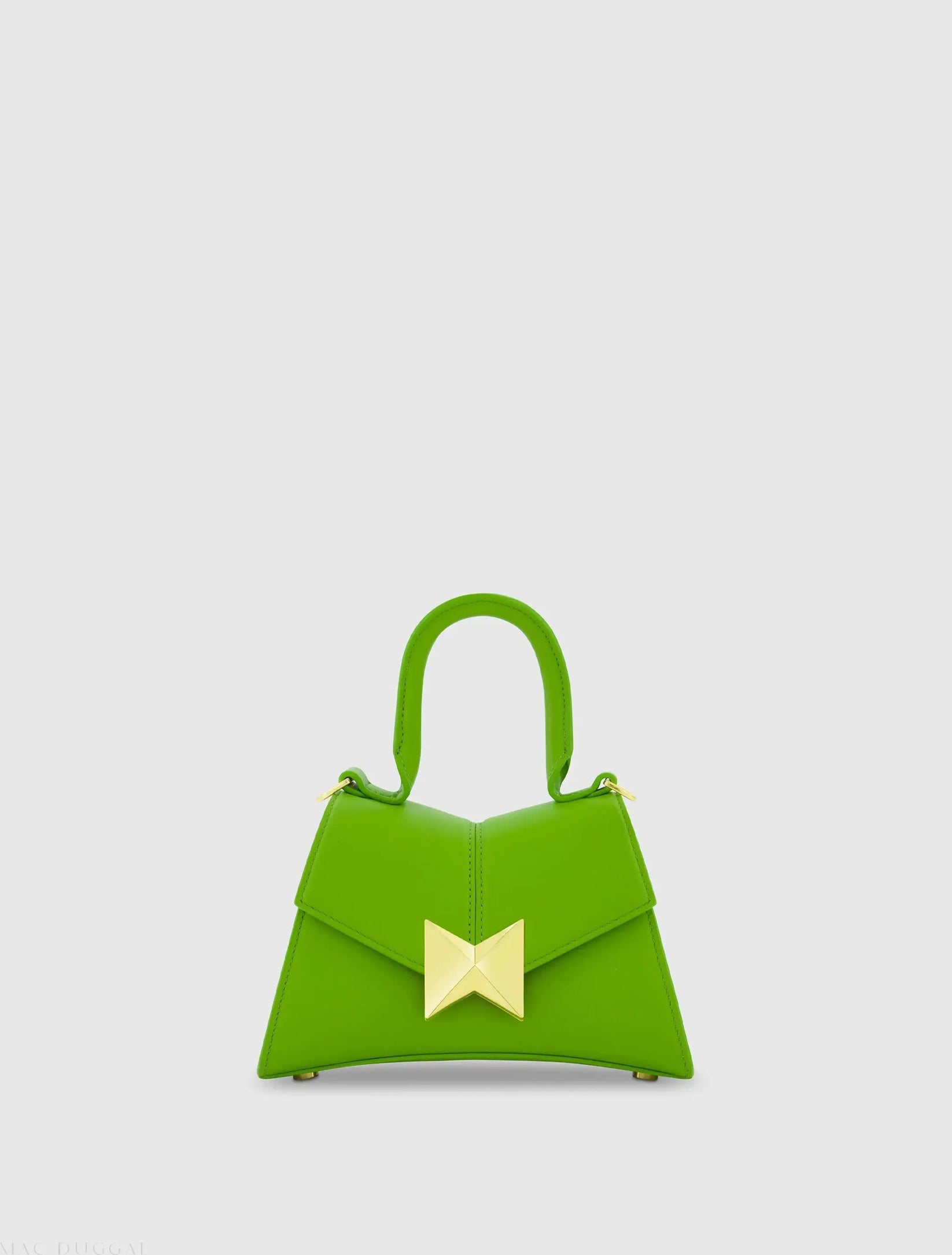 Green Mini Structured Leather Top Handle Bag | Mac Duggal