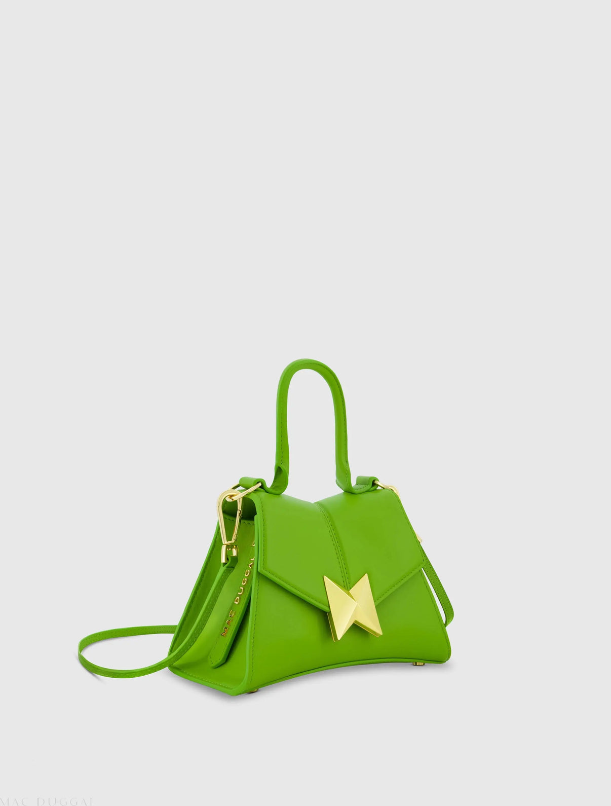 Green Mini Structured Leather Top Handle Bag | Mac Duggal