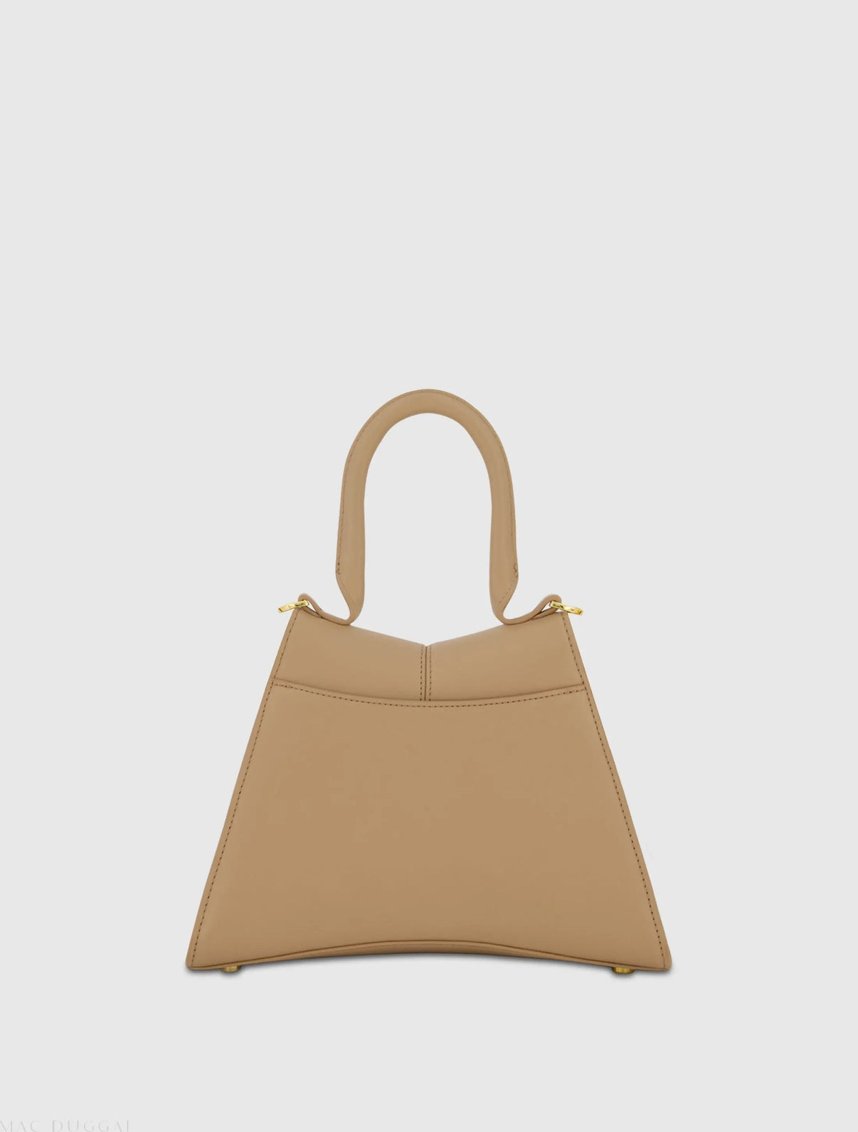 Brown Angular Small Leather Handbag With Gold Hardware | Mac Duggal