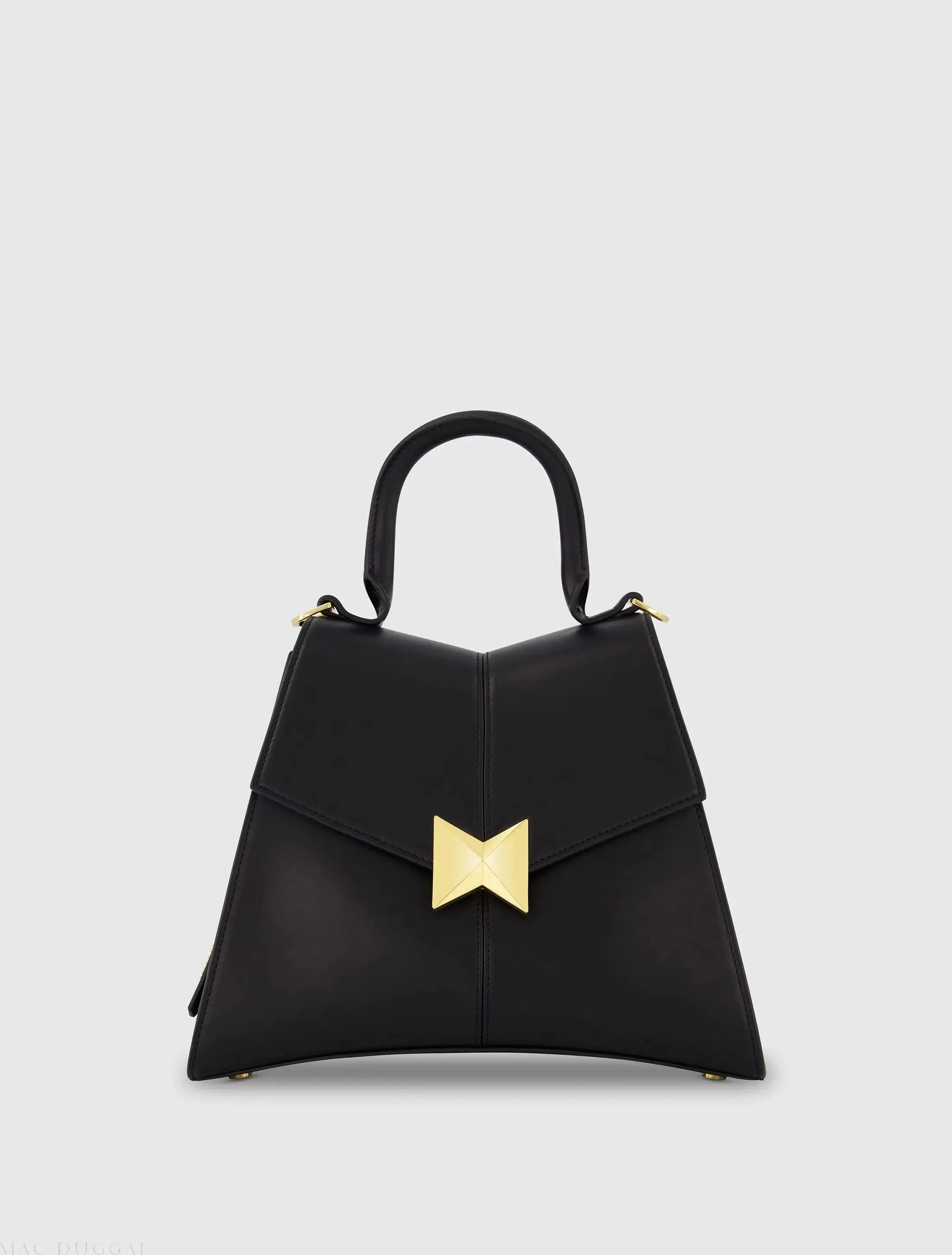 Medium Angular Leather Top Handle Handbag with Gold Hardware - Mac ...