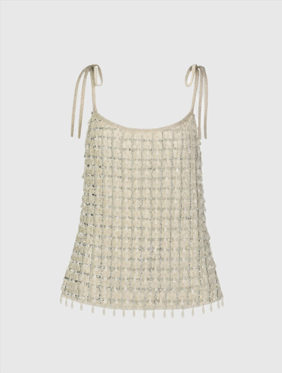 Silver Crystal Embellished Soft Tie Cami Top - FINAL SALE - Mac Duggal