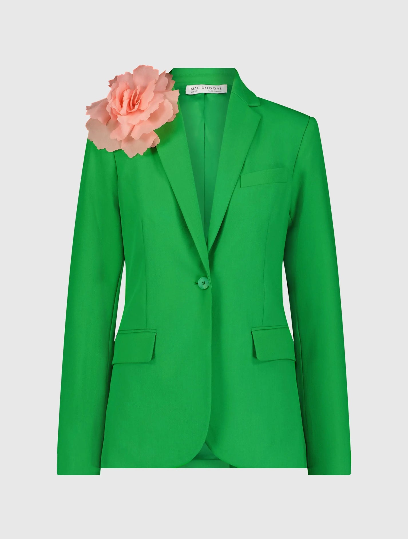Green Classic Crepe Blazer Jacket With Flower | Mac Duggal
