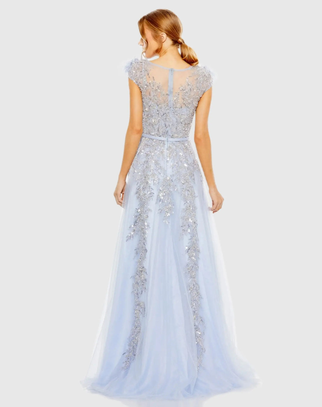 High Neckline Feather Detail Beaded Gown – Mac Duggal