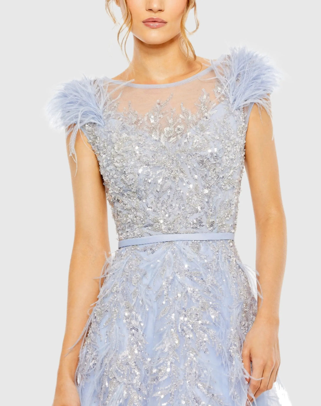 High Neckline Feather Detail Beaded Gown – Mac Duggal