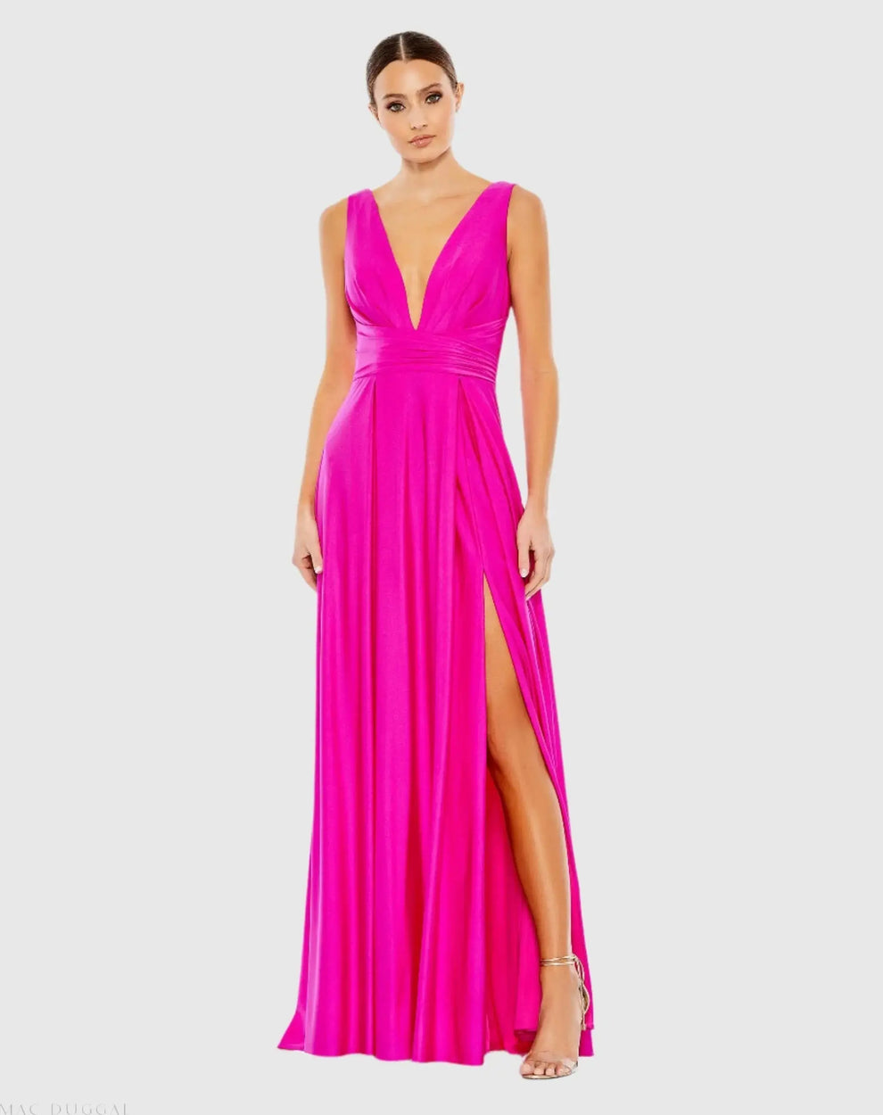 Pink Jersey Plunge Neck Evening Gown - Mac Duggal