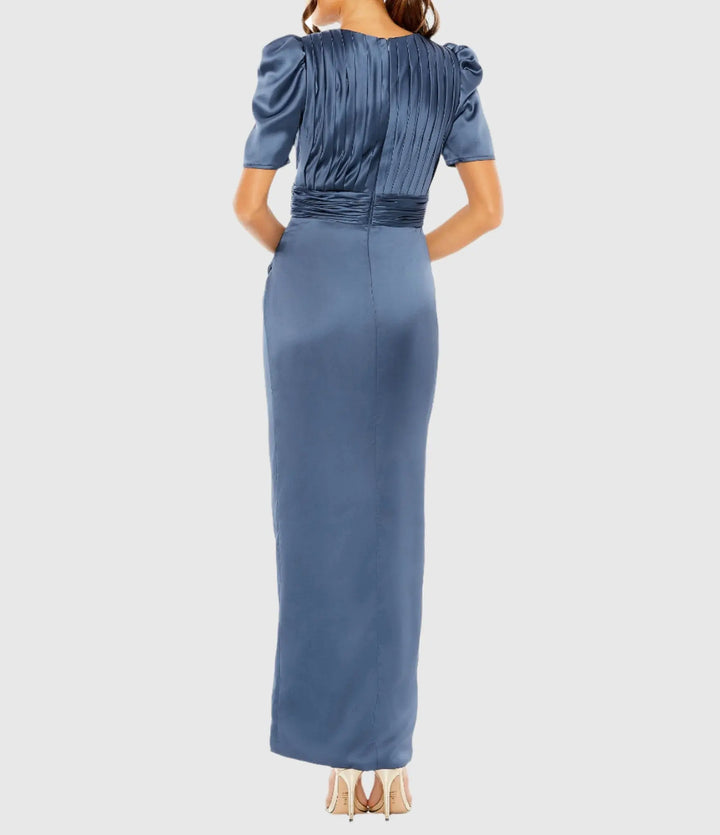 Puff Sleeve Pleated Bodice Draped Dress – Mac Duggal