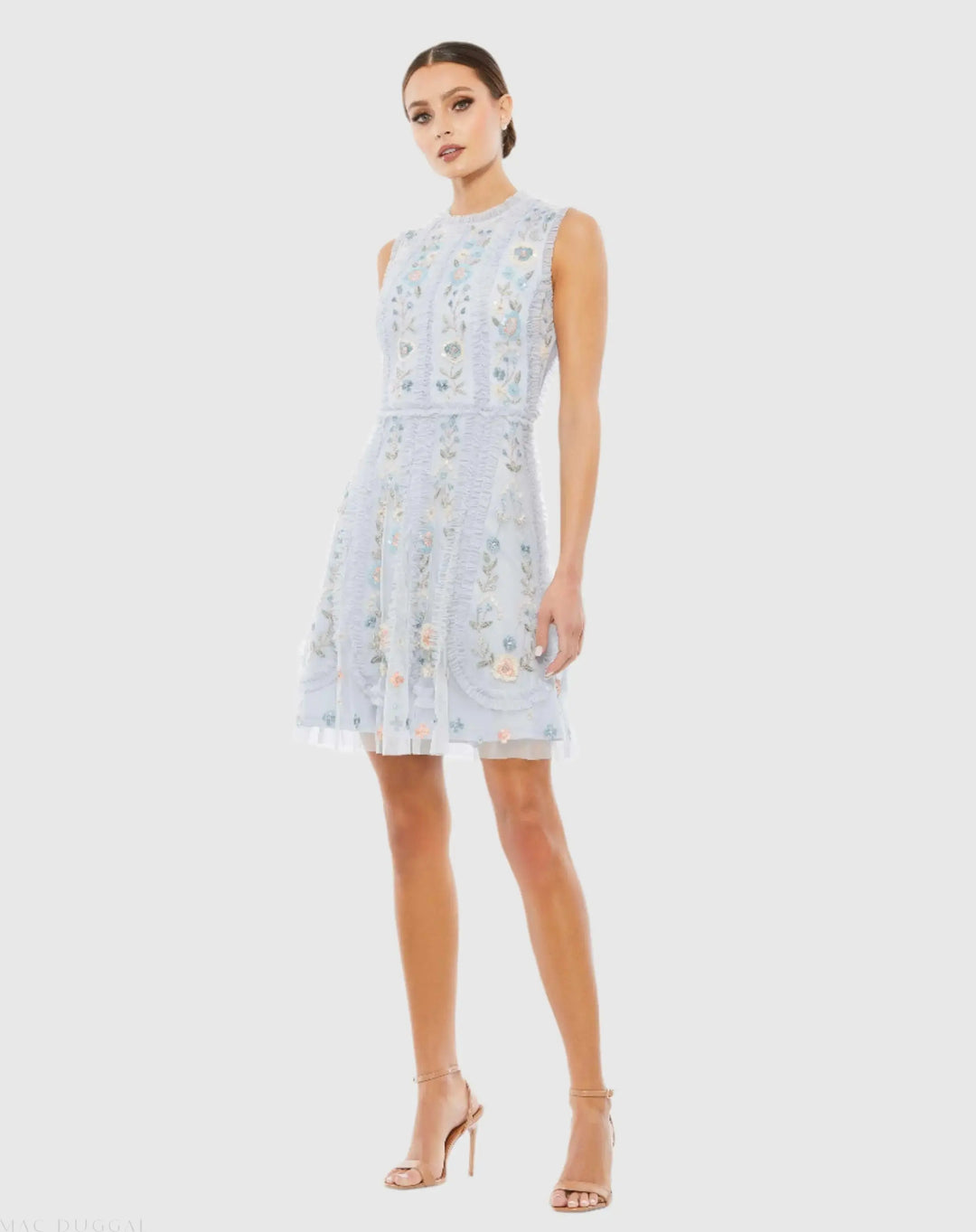 Sleeveless High Neck Embroidered Mini Dress – Mac Duggal