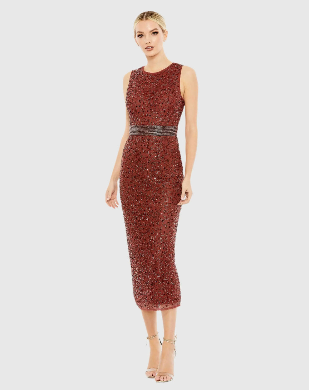 Geometric Embellished Sleeveless Column Dress - Mac Duggal