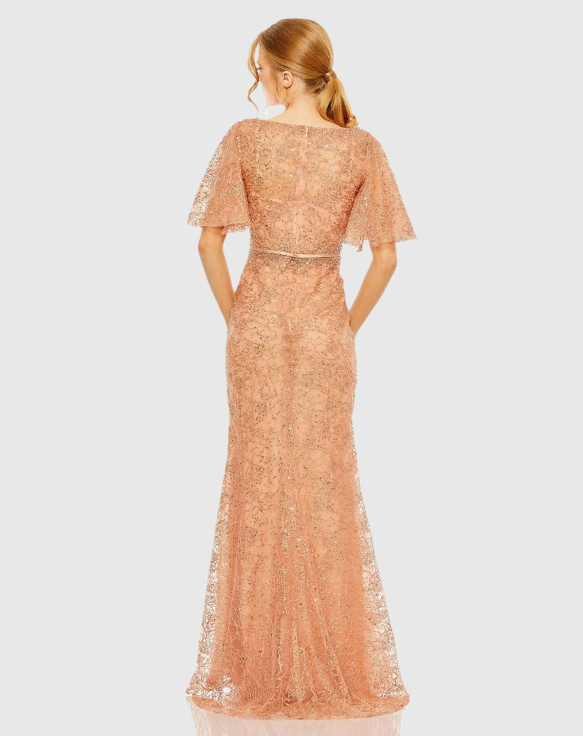 Embellished Neck Butterfly Sleeve Trumpet Gown - Mac Duggal