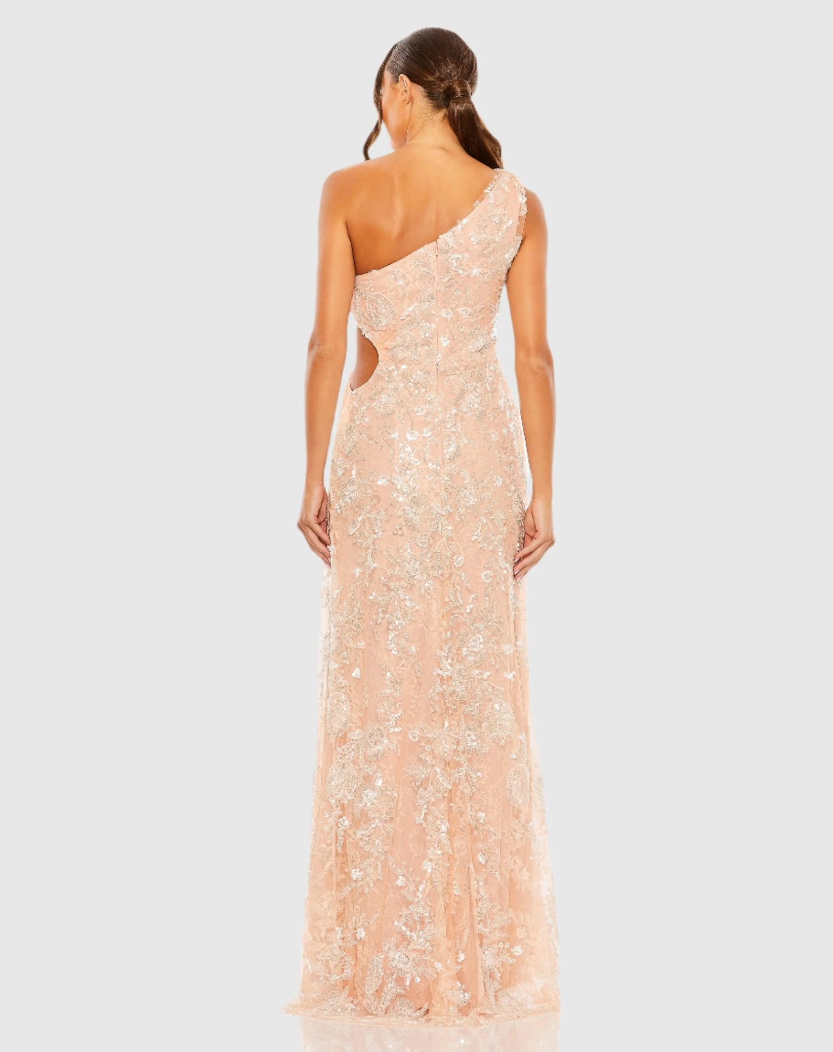 Pink One Shoulder Side Cut Embellished Gown - Mac Duggal