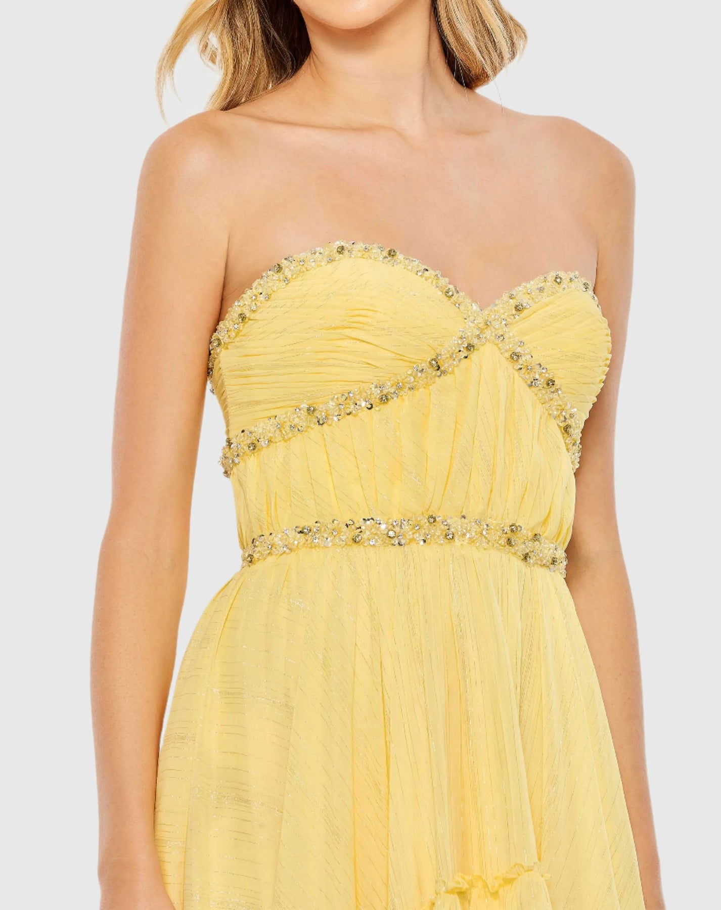 Yellow Beaded Ruffle High Low Gown - Mac Duggal